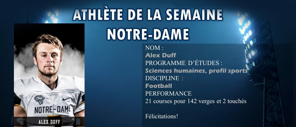 Alex Duff : Athlète Notre-Dame de la semaine - Notre-Dame (CNDF)